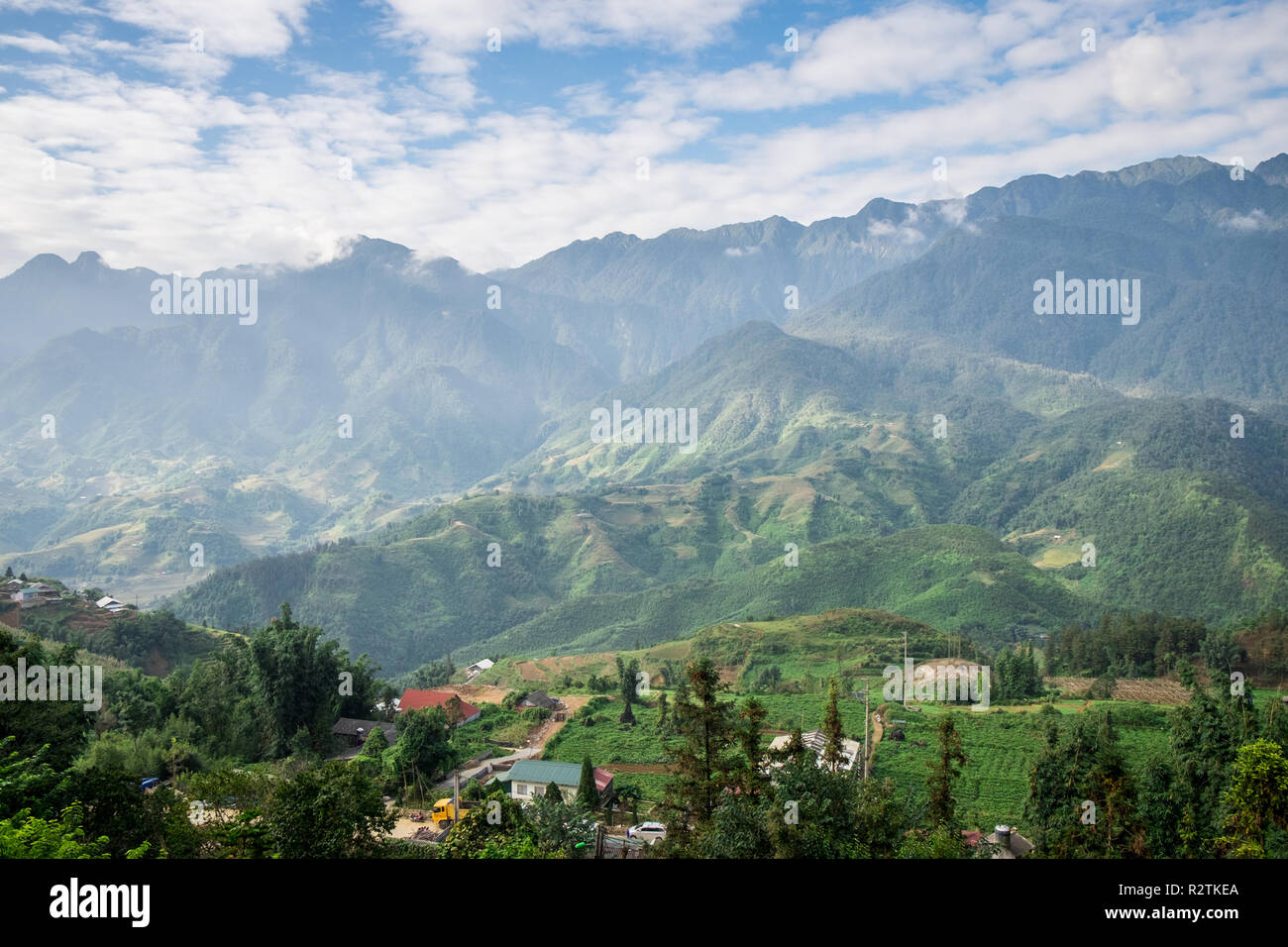 Aerial view of Sapa, Vietnam. Sapa is one of the must-visit locations ...