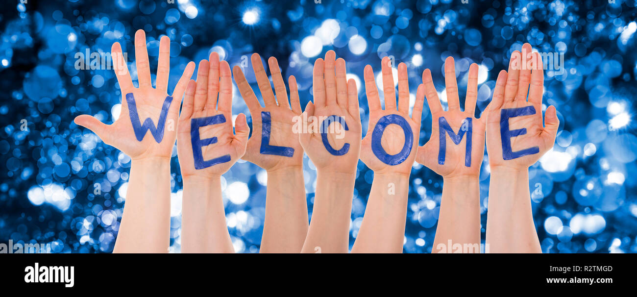 Hands Building Word Welcome, Glittering And Sparkling Bokeh Background ...