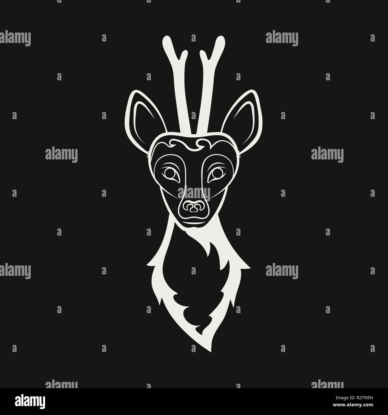 Head of a roe deer. Drawing on a black background. Vector illustration ...