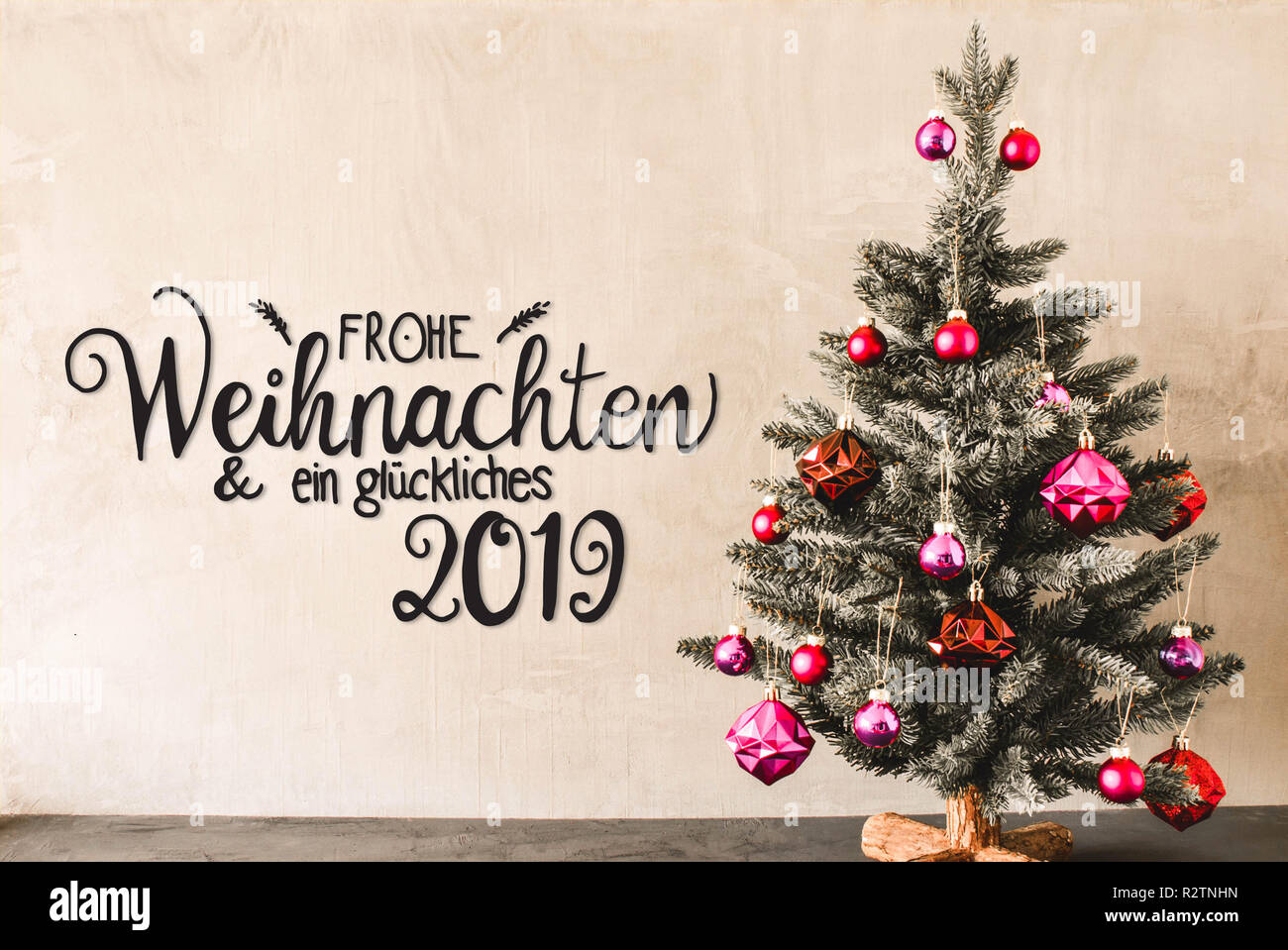Tree With Balls, Calligraphy Glueckliches 2019 Means Happy 2019 Stock ...