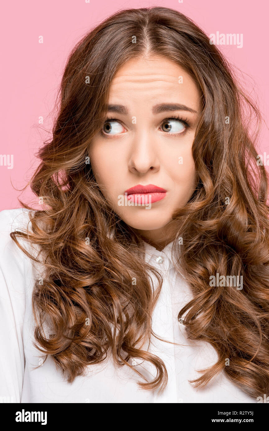 Indoor shot of regretful woman looks gloomy and desperate, Cute ...