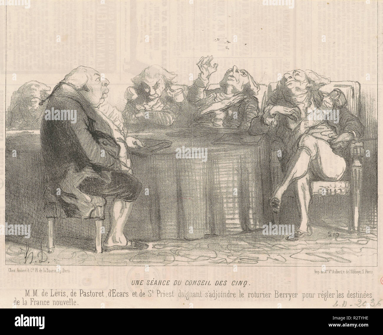 Une séance du conseil des cinq. Dated: 19th century. Medium: lithograph ...