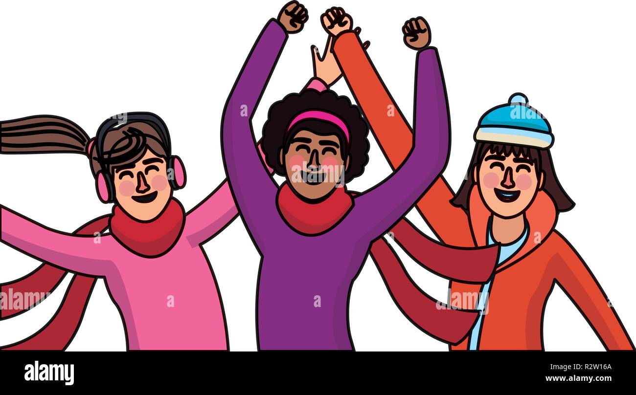 Happy friends in winter clothes vector illustration graphic design ...