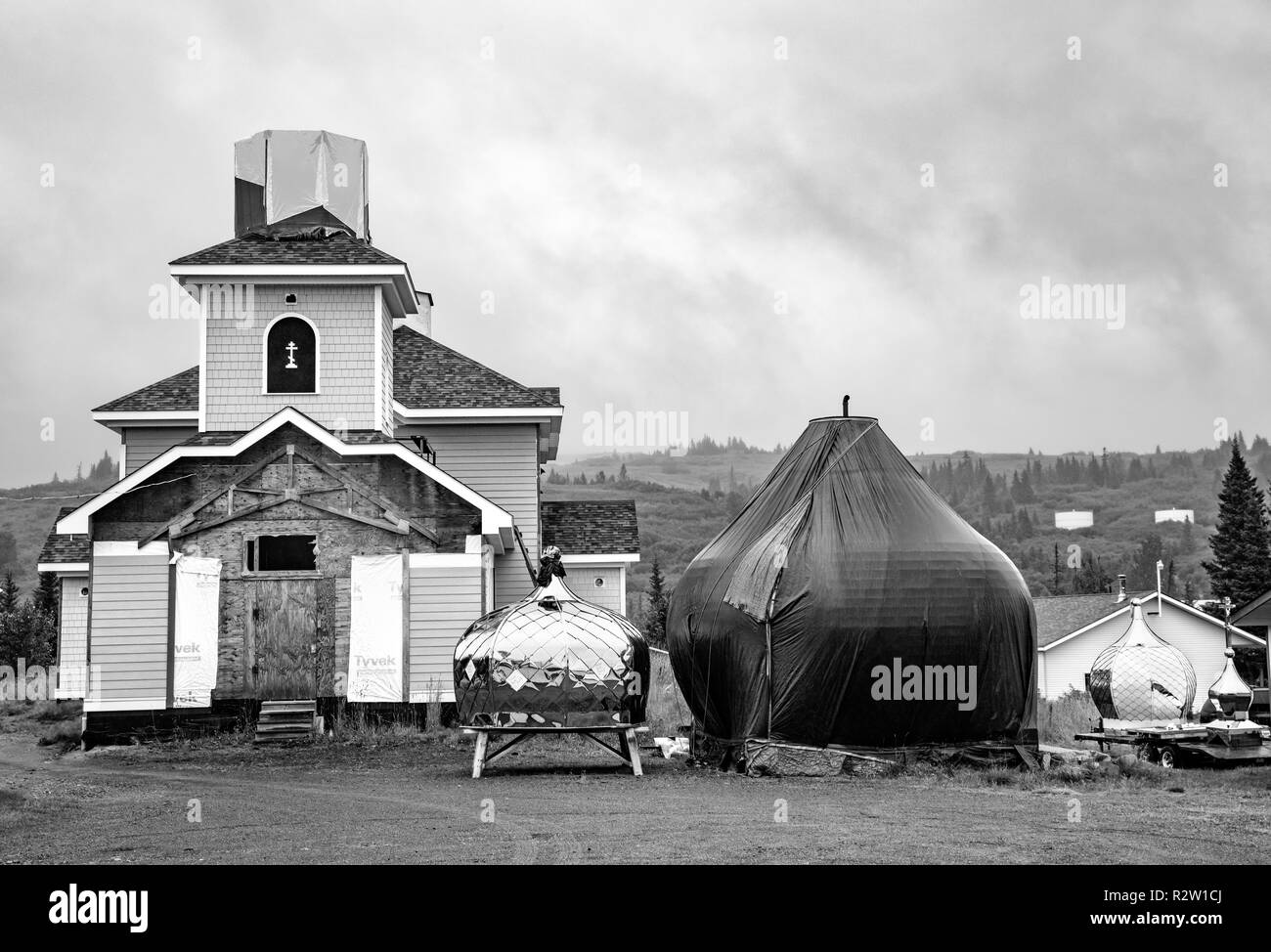 Nicholaevsk, AK - Aug 23, 2018: A view of a religious structure next to ...
