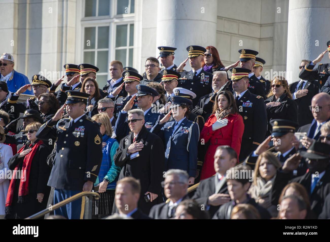 Guests render honors during an Armed Forces Full Honors Wreath-Laying Ceremony at the Tomb of ...