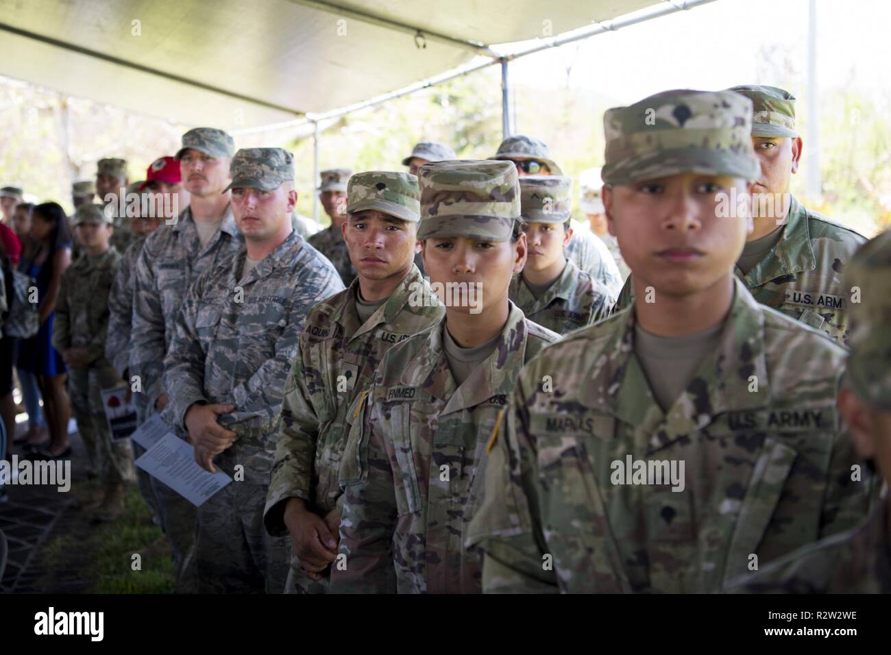 U.S service members attend a Veterans Day ceremony Nov. 12, 2018, at ...