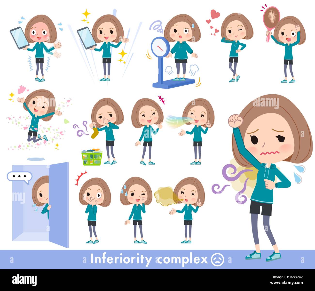 A set of women in sportswear on inferiority complex.There are actions ...