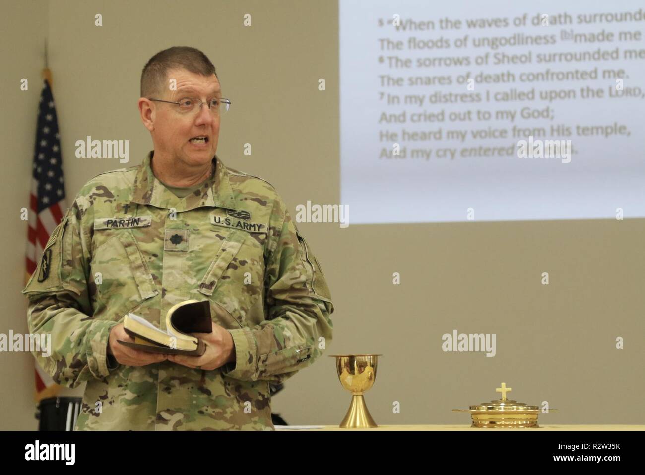 Chaplain Lt. Col. Terry Partin, 184th Sustainment Command, leads a ...