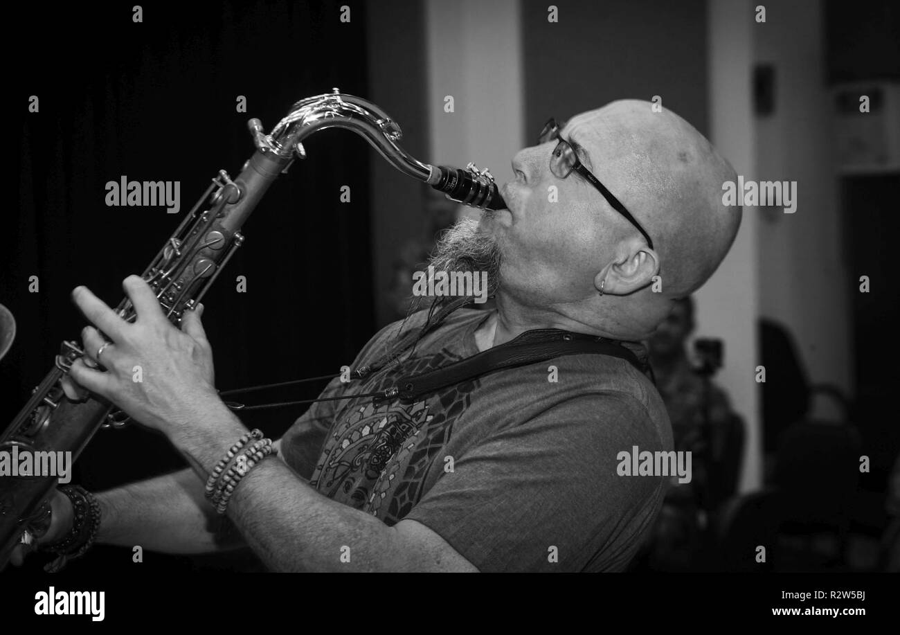Grammy Award-winning musician Jeff Coffin plays the tenor saxophone ...