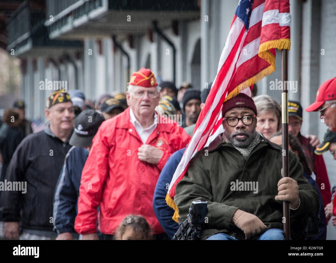 Veterans line up to parade through the Montgomery Biscuits stadium, Nov ...