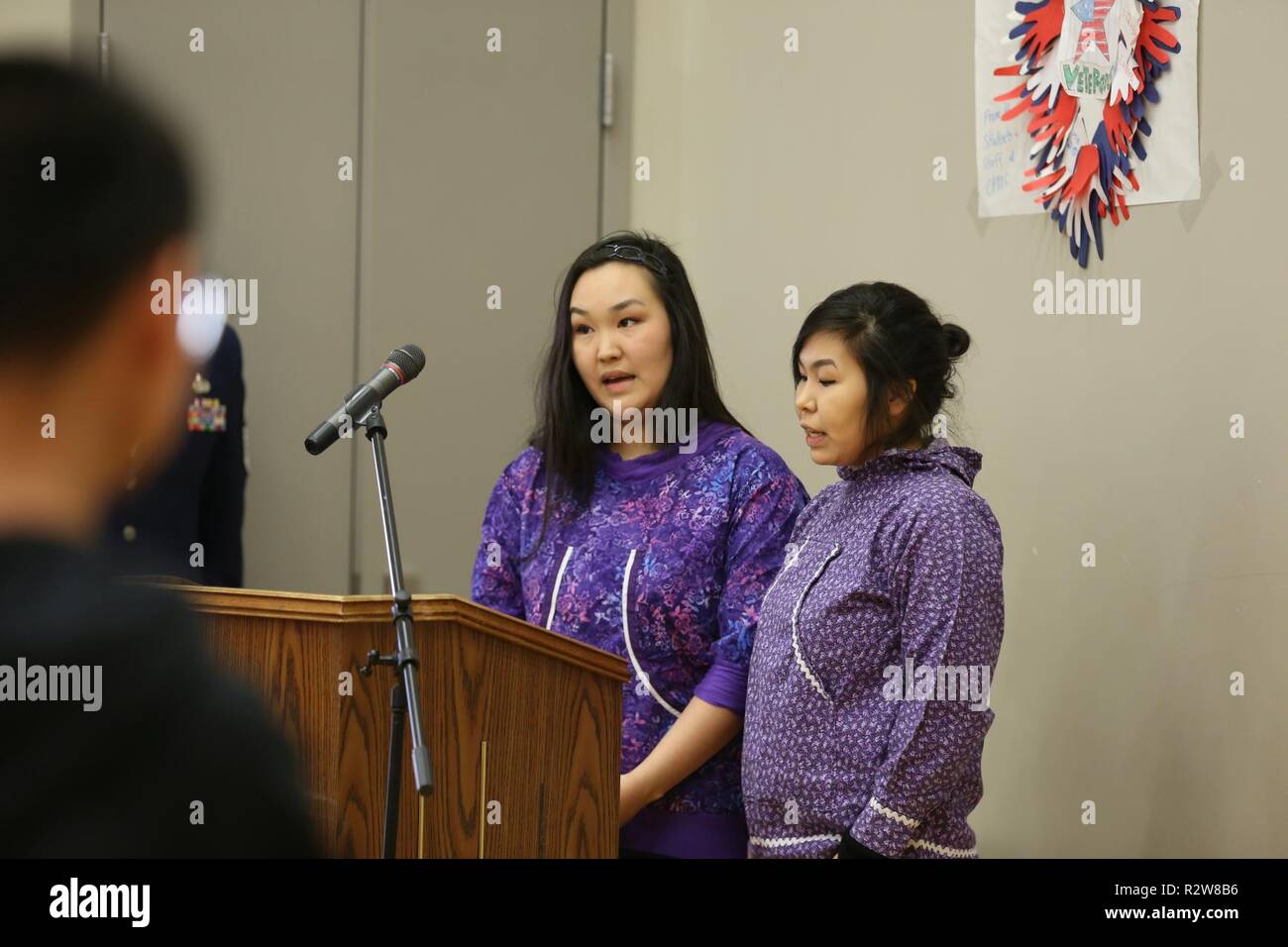 The Mesak sisters sing the National Anthem the retirement ceremony of ...