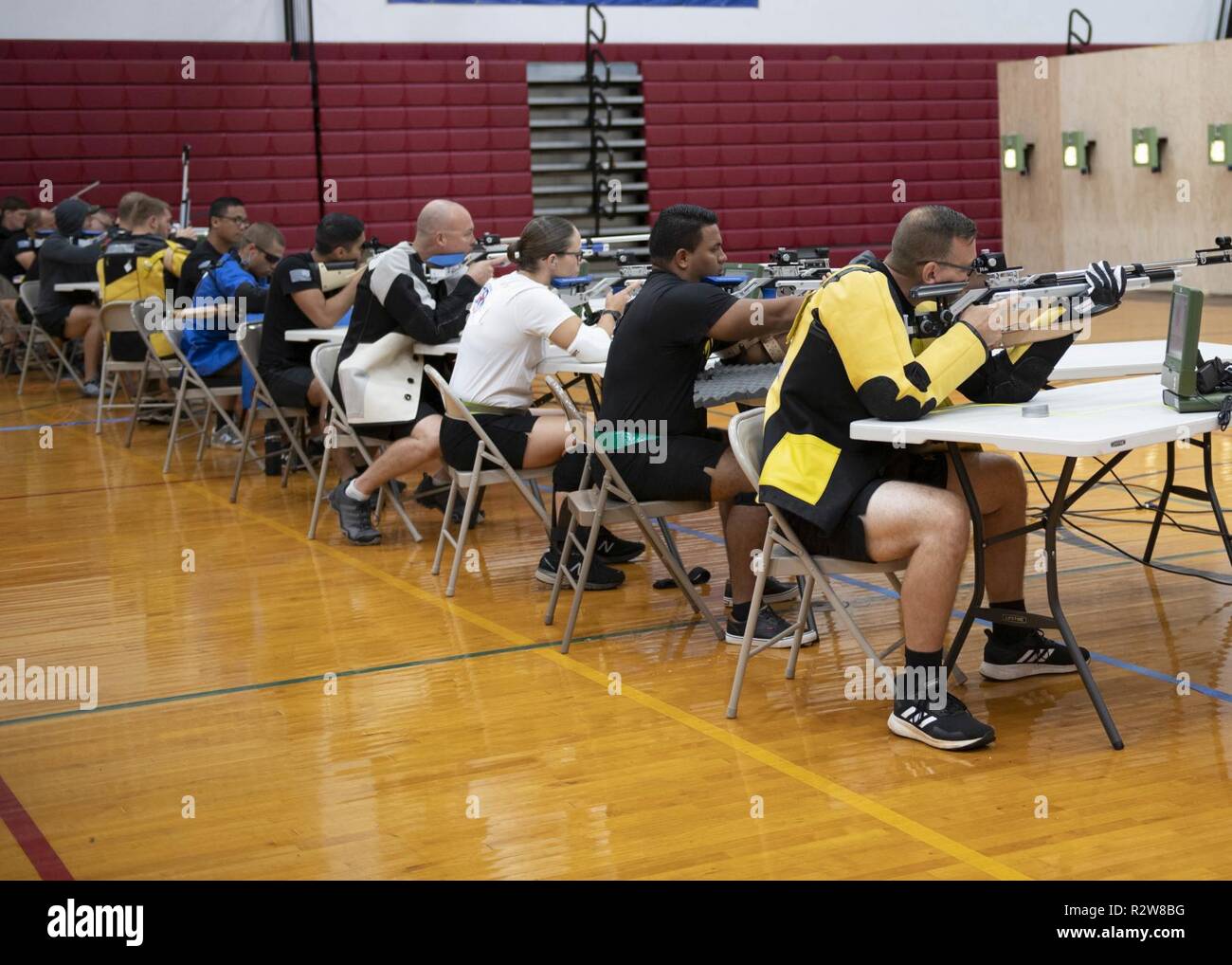 A competitor shoots an air rifle during the Pacific Regional Trials ...