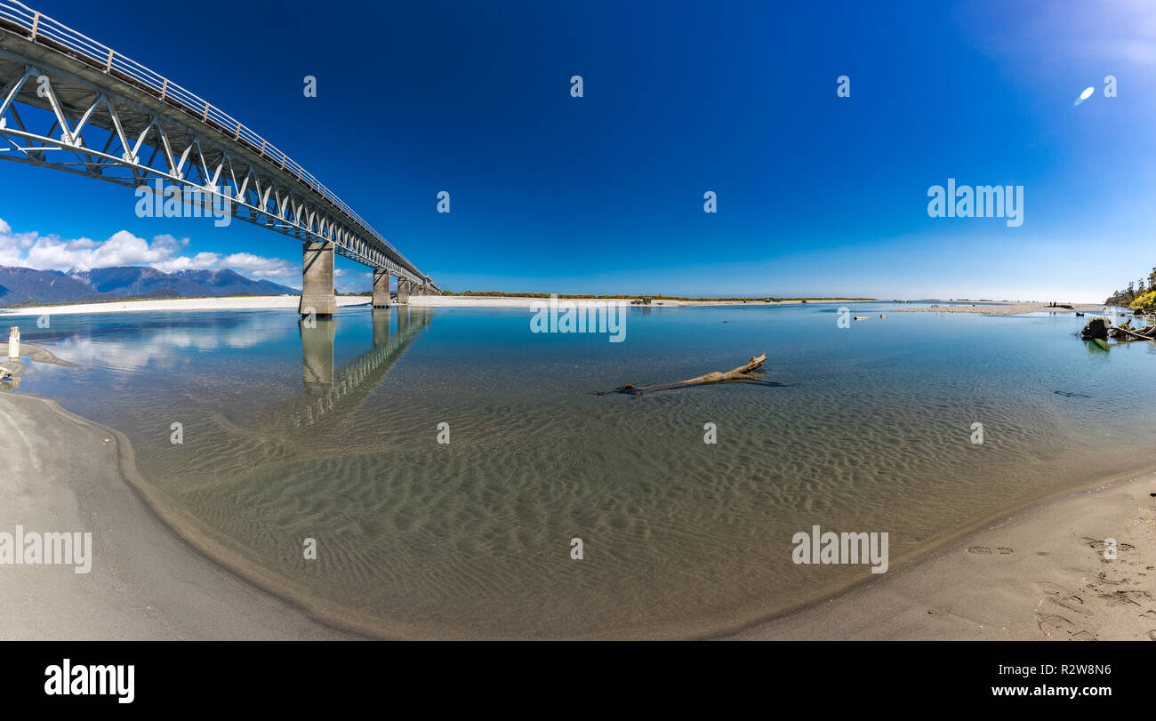 New Zealand's longest one-lane bridge over the Haast River, South ...