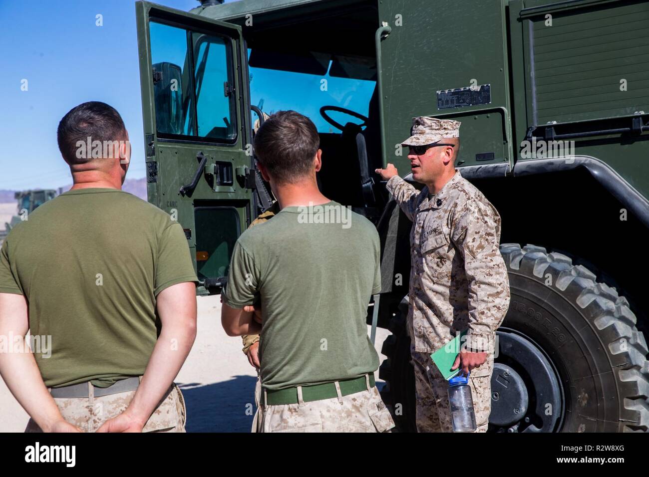U.S. Marine Sgt. Maj. Don Ketcham speaks with Marines during a visit at ...