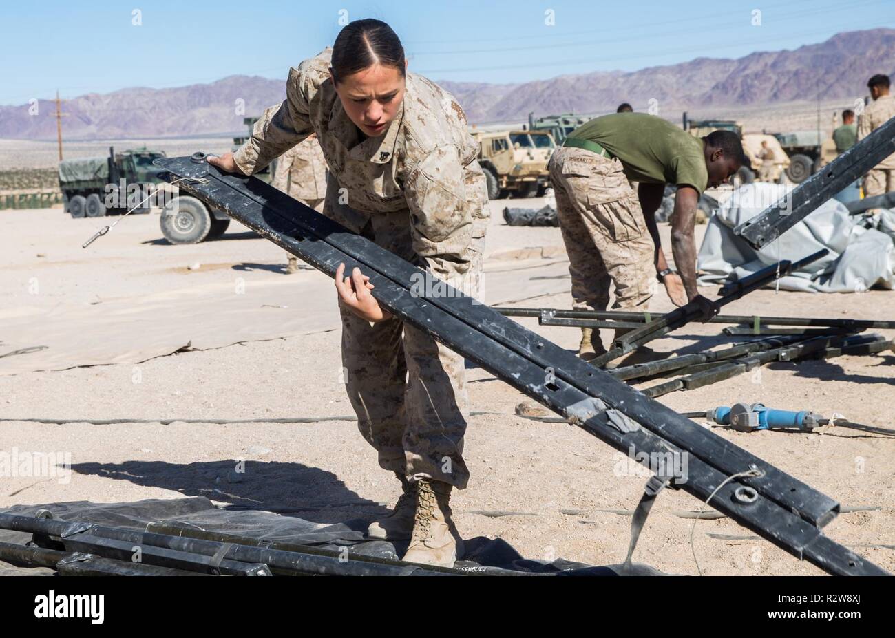 U.S. Marine Cpl. Maria Tibbetts breaks down a tent during Integrated ...
