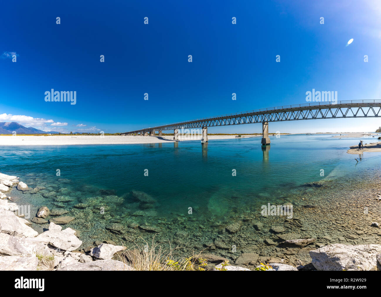 New Zealand's longest one-lane bridge over the Haast River, South ...