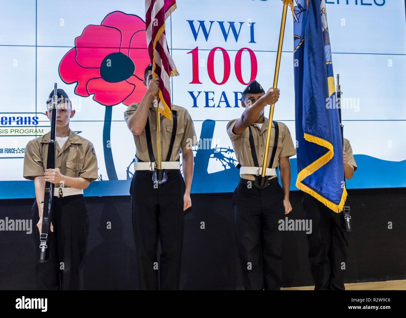 Members of the Central Crossing High School Color Guard Team present ...