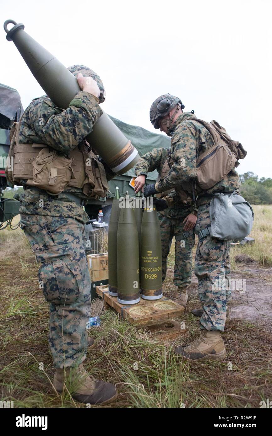 U.S. Marines with 1st Battalion, 10th Marine Regiment prepare to load ...