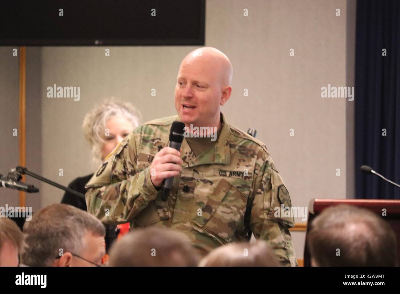Chaplain (Lt. Col.) Raymond Leach, garrison chaplain, provides opening remarks during the ...
