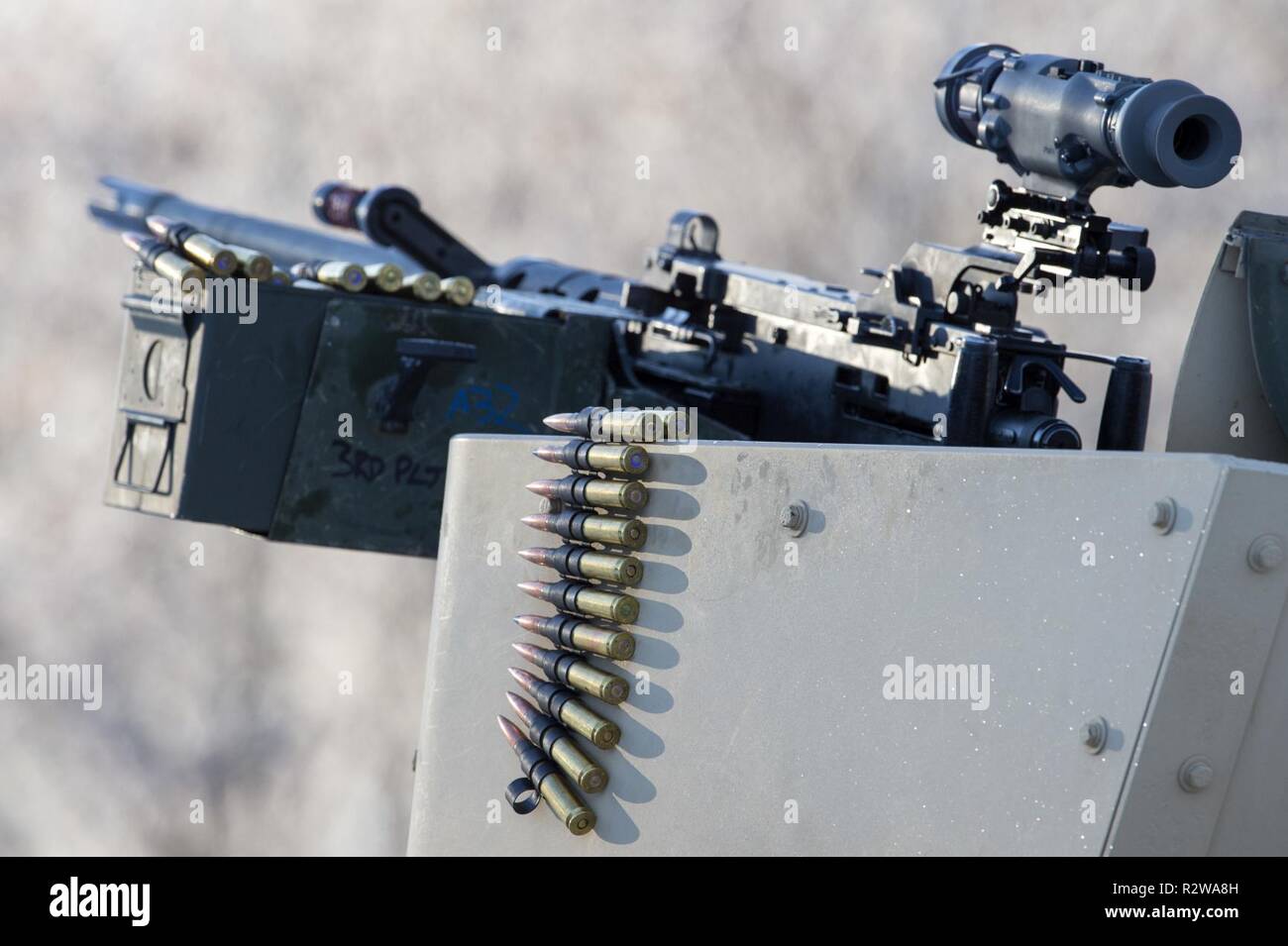 A M2A1 machine gun is ready for use by Army paratroopers assigned to A ...