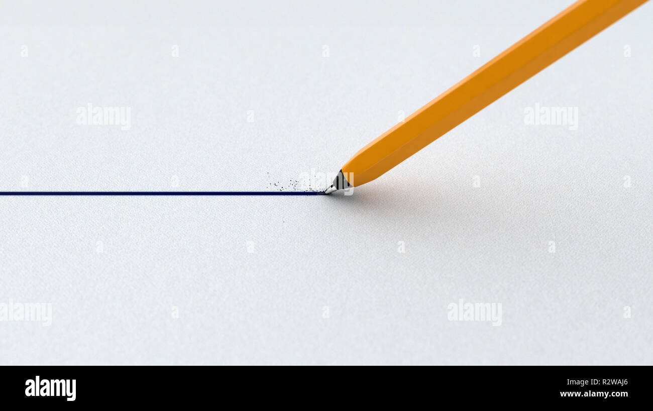 A closeup view of a regular ball point pen drawing a straight ink line ...