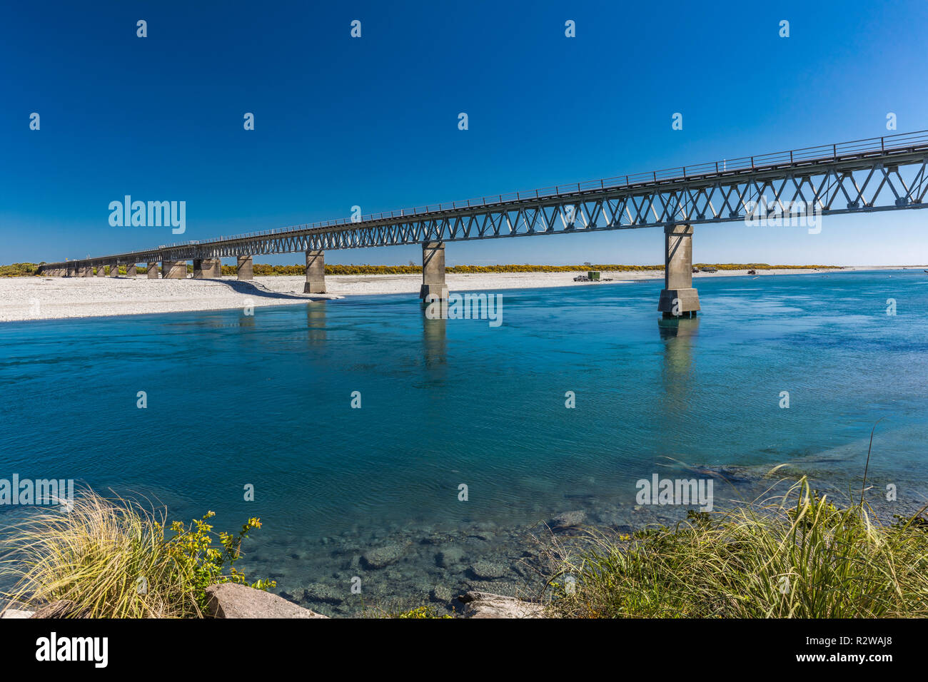 New Zealand's longest one-lane bridge over the Haast River, South ...