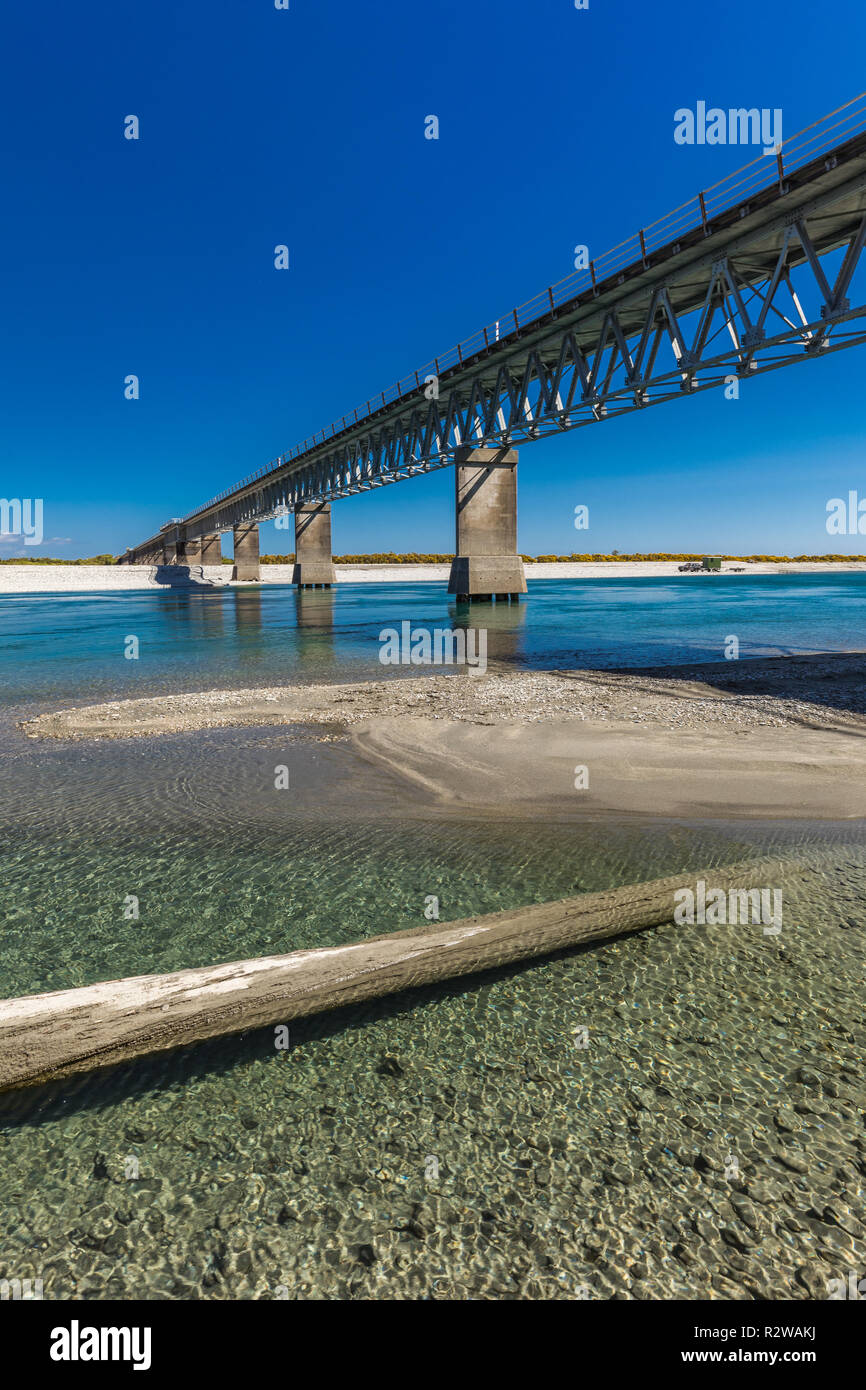 New Zealand's longest one-lane bridge over the Haast River, South ...