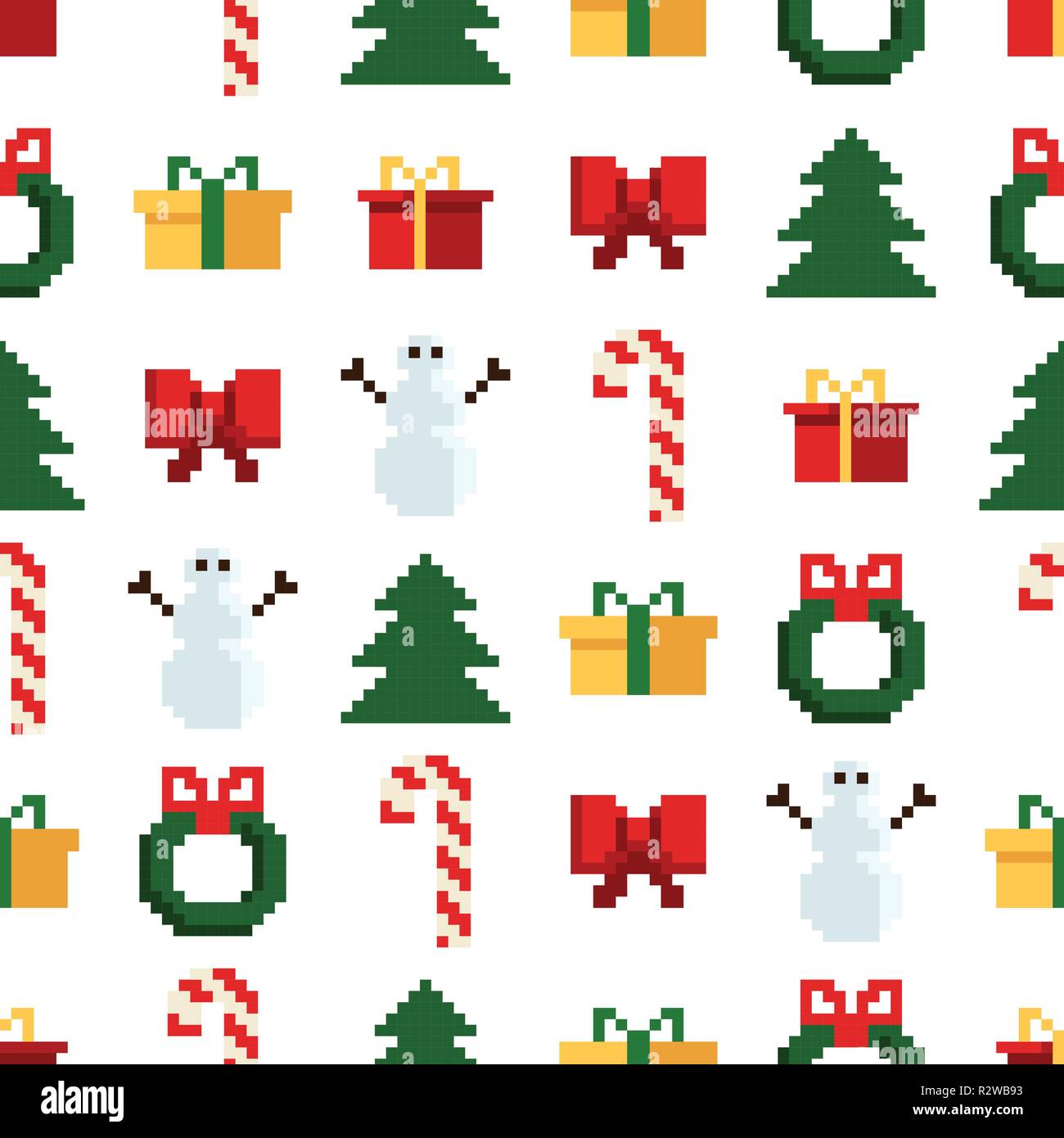 Colorful Pixel Pattern with Christmas Elements. Atcade games style ...