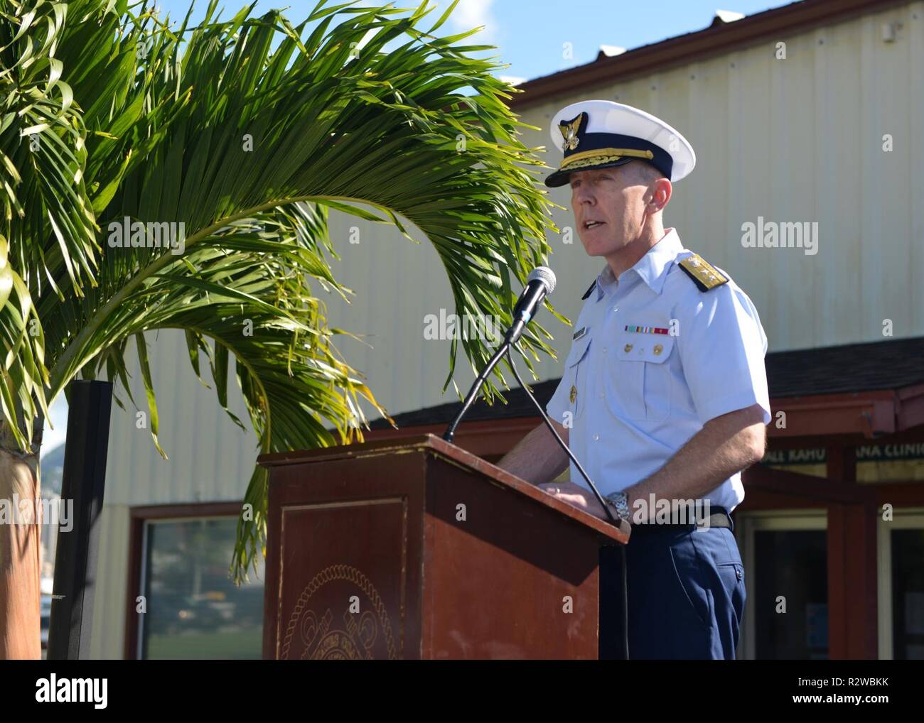 Rear Adm. Kevin Lunday, commander, Coast Guard 14th District, speaks at ...
