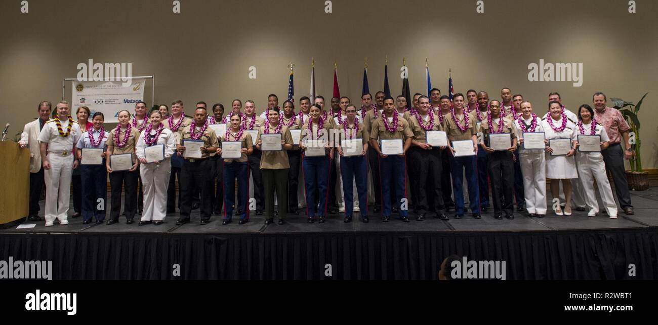 HONOLULU (Nov. 15, 2018) Recipients of 2018 Sea Services Awards pose ...