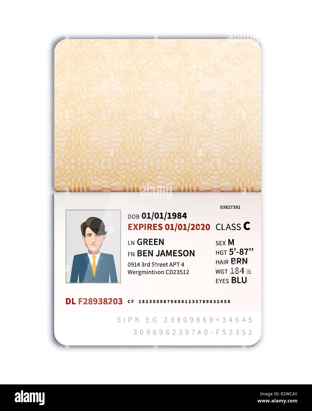 Foreign travel document with photo, realistic open passport on white ...