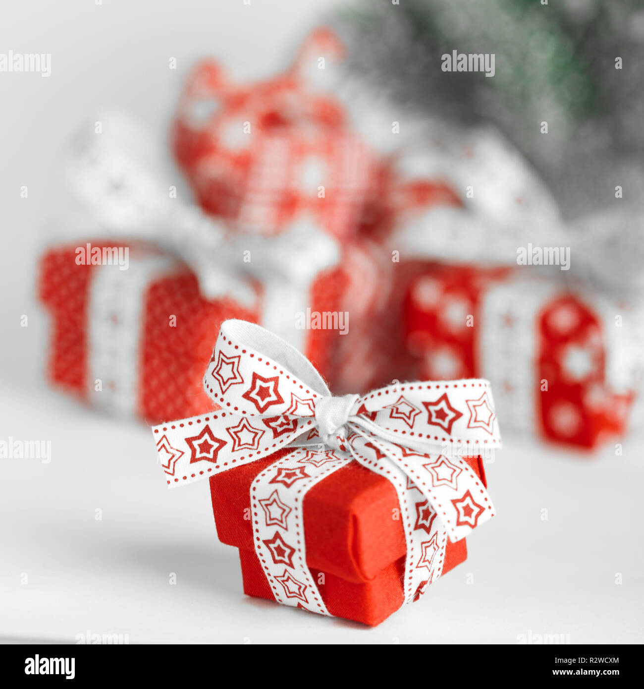 Christmas red gift box on white background Stock Photo - Alamy