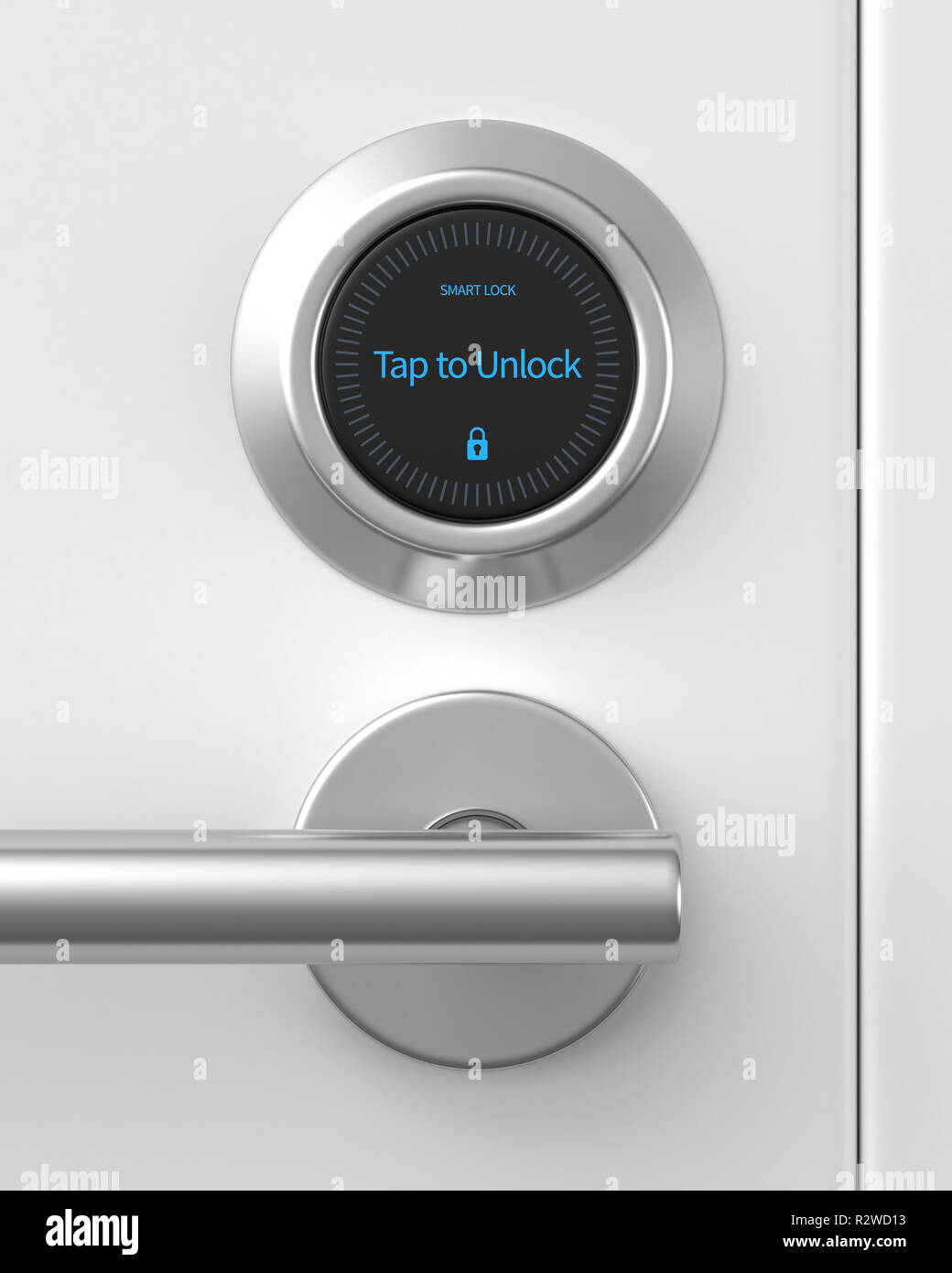 3d rendered locked smart lock on a white front door Stock Photo - Alamy