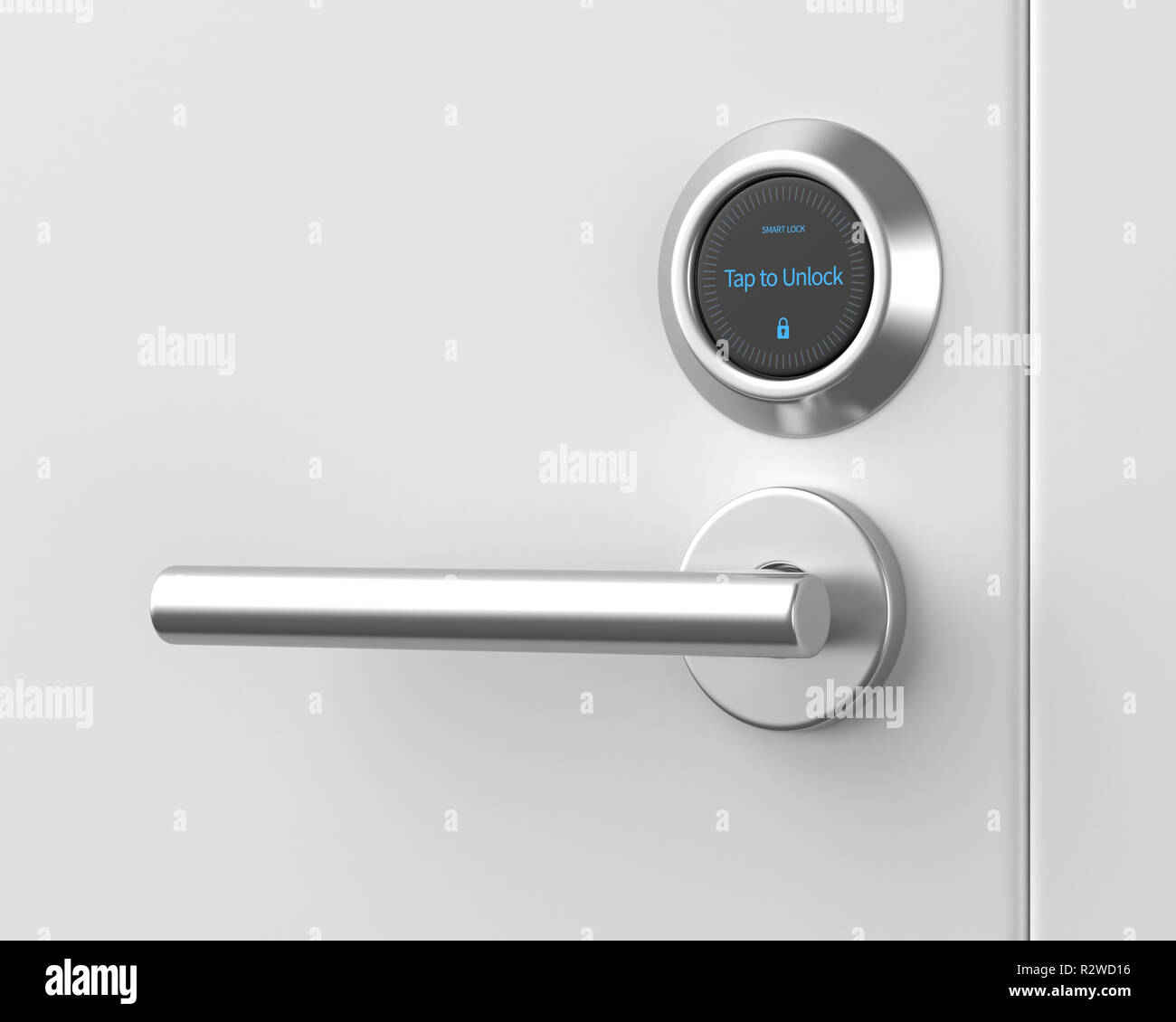 3d rendered locked smart lock on a white front door Stock Photo - Alamy