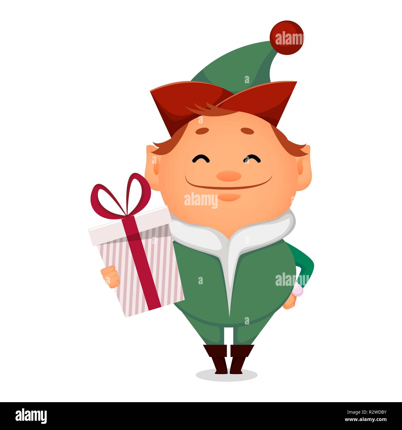 Christmas greeting card. Funny Santa Claus helper elf. Cheerful cartoon ...