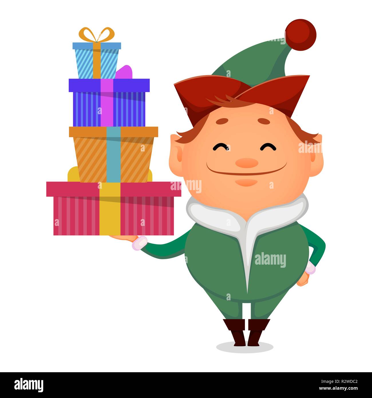 Christmas greeting card. Funny Santa Claus helper elf. Cheerful cartoon ...