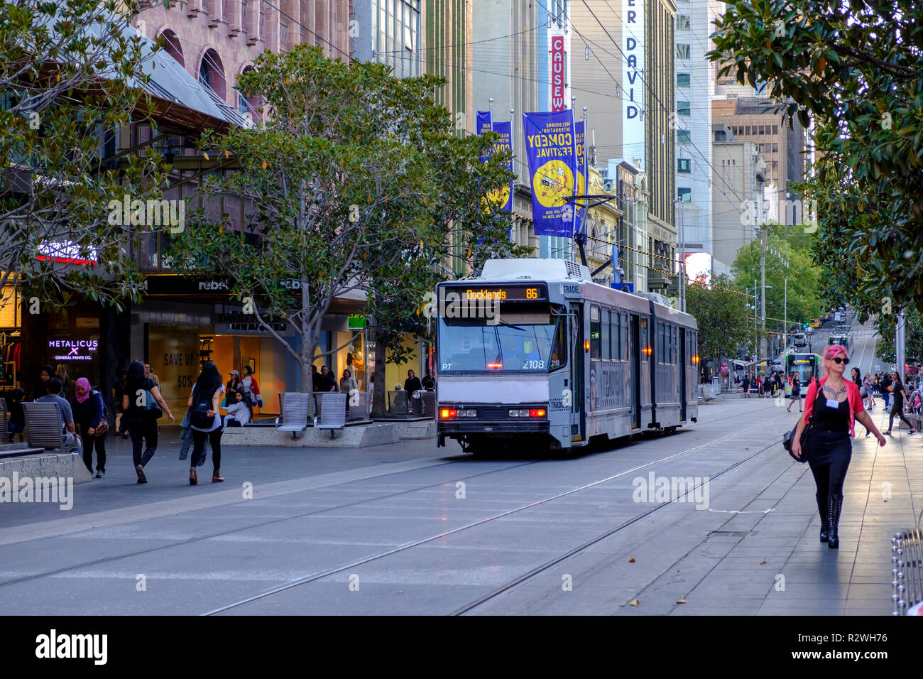 Trams in the Bourke Street Mall - Melbourne Stock Photo - Alamy