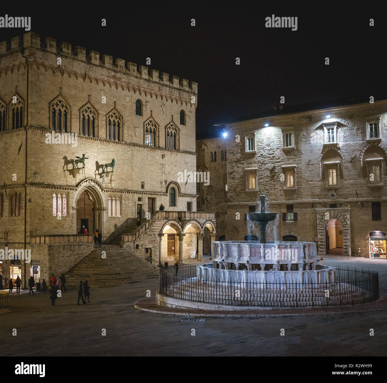 Perugia, Italy - January 2018. The main square of the town with the ...