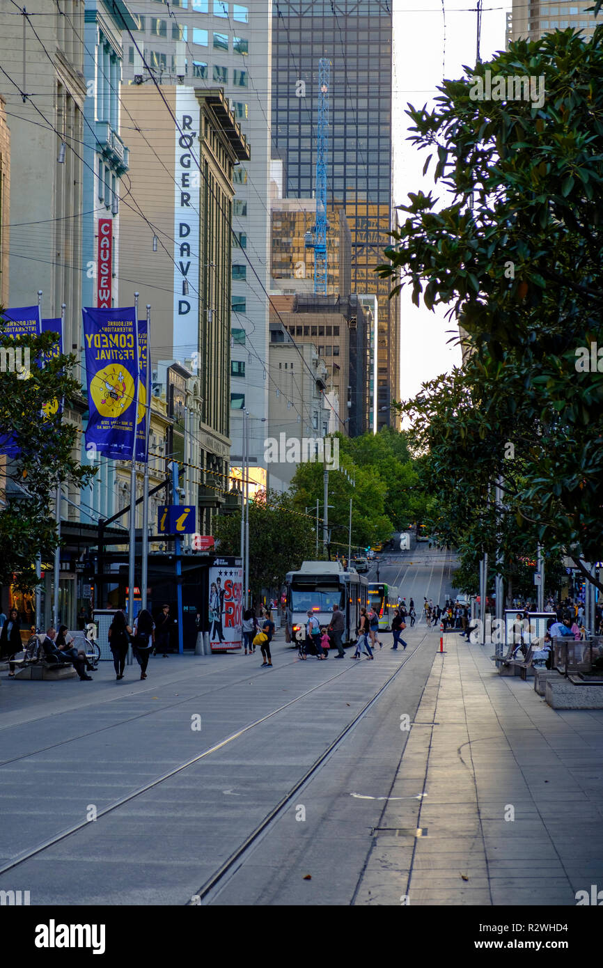 Trams in the Bourke Street Mall - Melbourne Stock Photo - Alamy