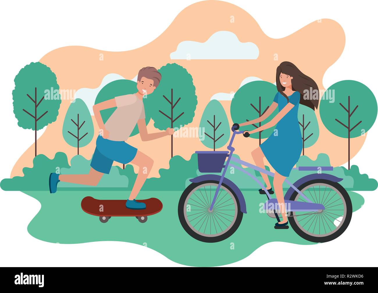 young couple practicing sports characters Stock Vector Image & Art - Alamy