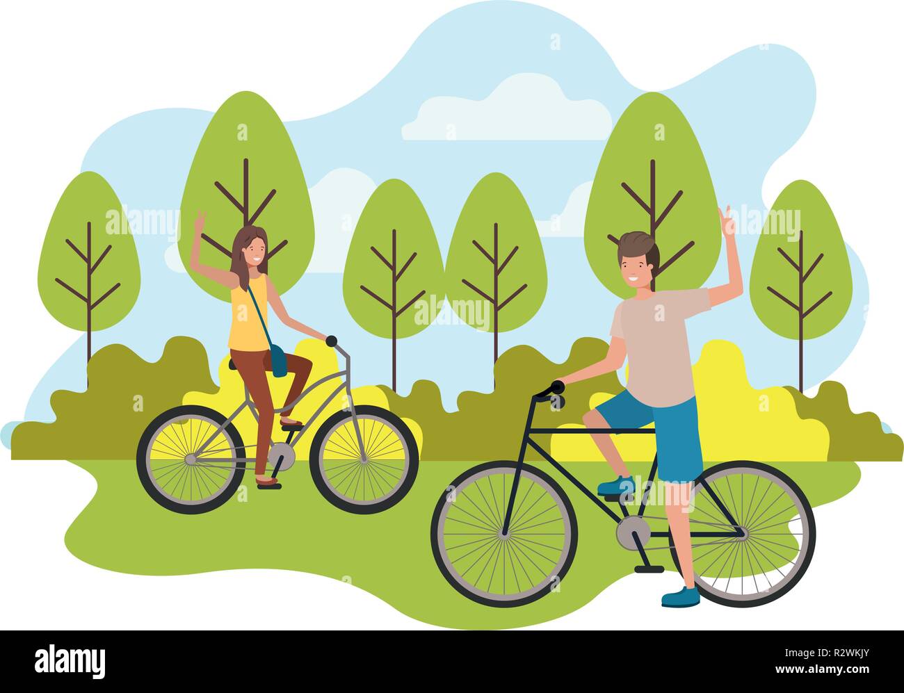 Young couple by bicycle Stock Vector Images - Alamy