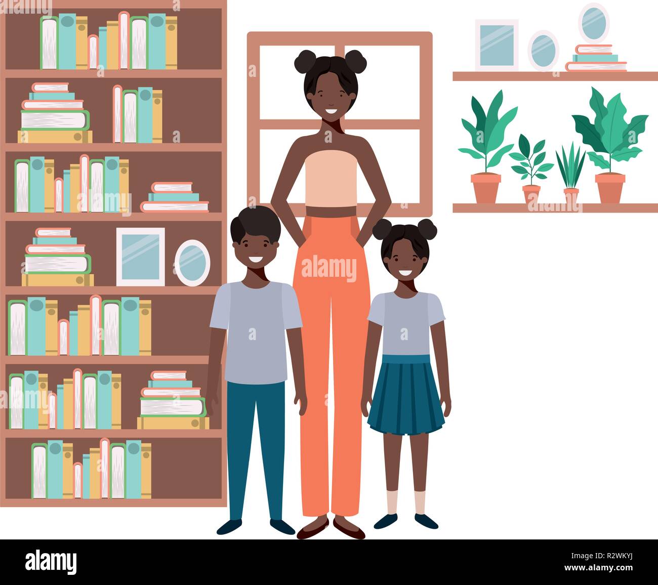 mother and children in living room avatar character Stock Vector Image ...