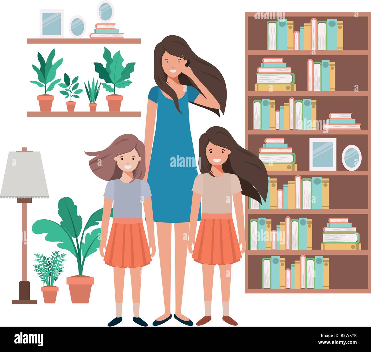 mother and daughters in livingroom avatar character Stock Vector Image ...