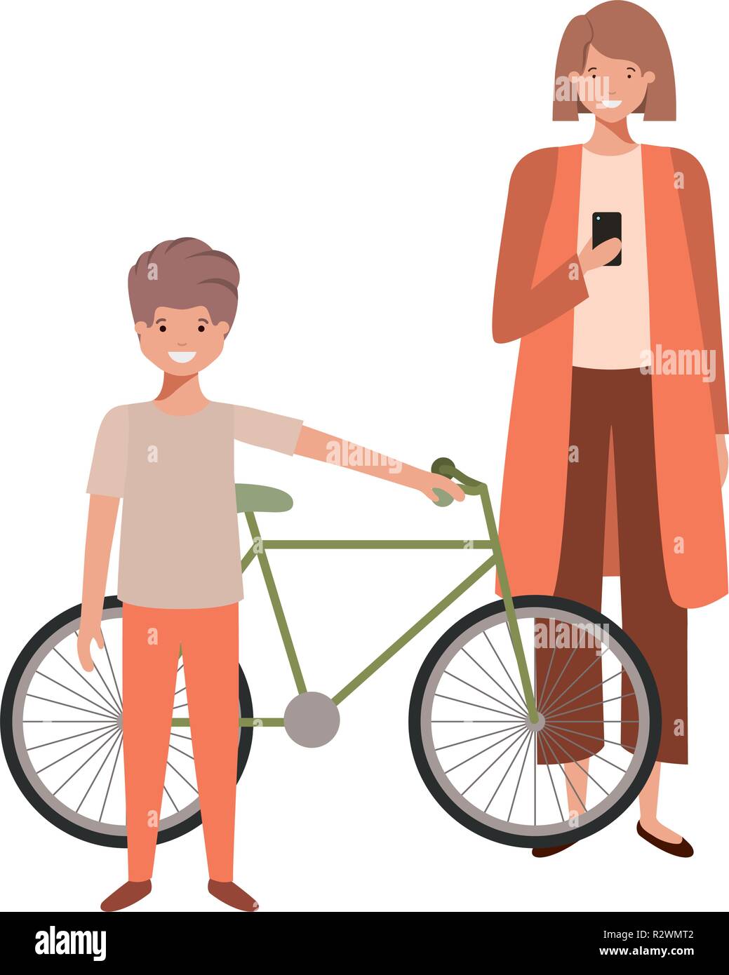 mother and son with bicycle avatar character Stock Vector Image & Art ...