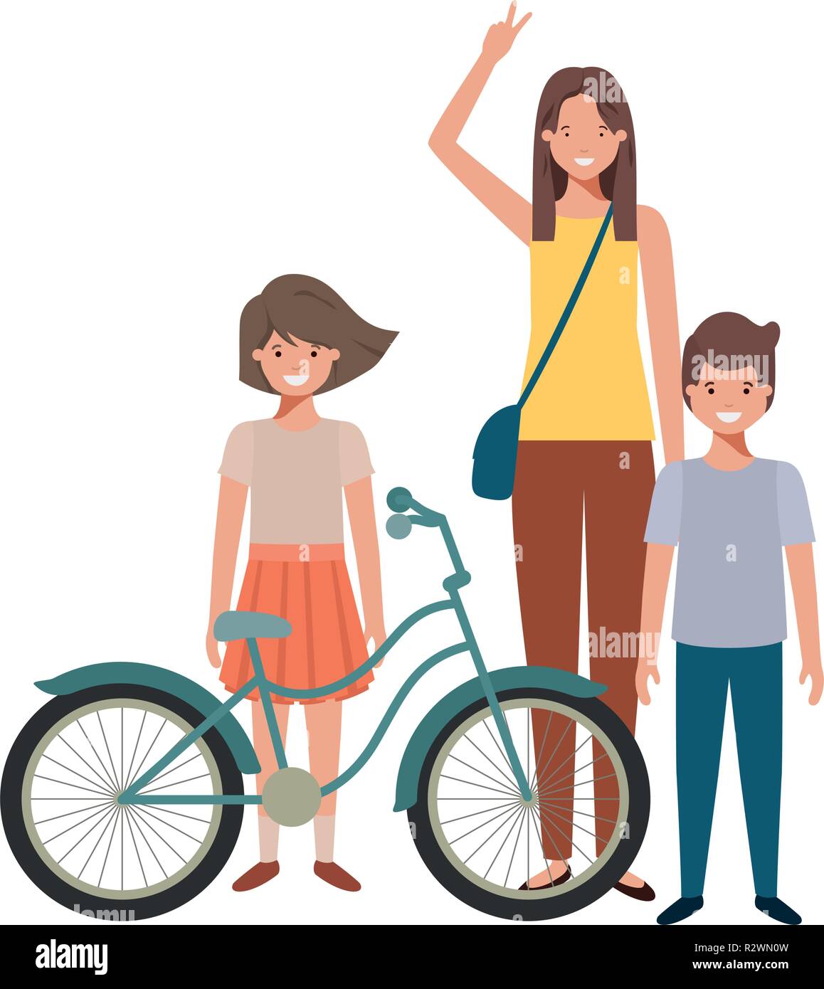 mother and children with bicycle avatar character Stock Vector Image ...