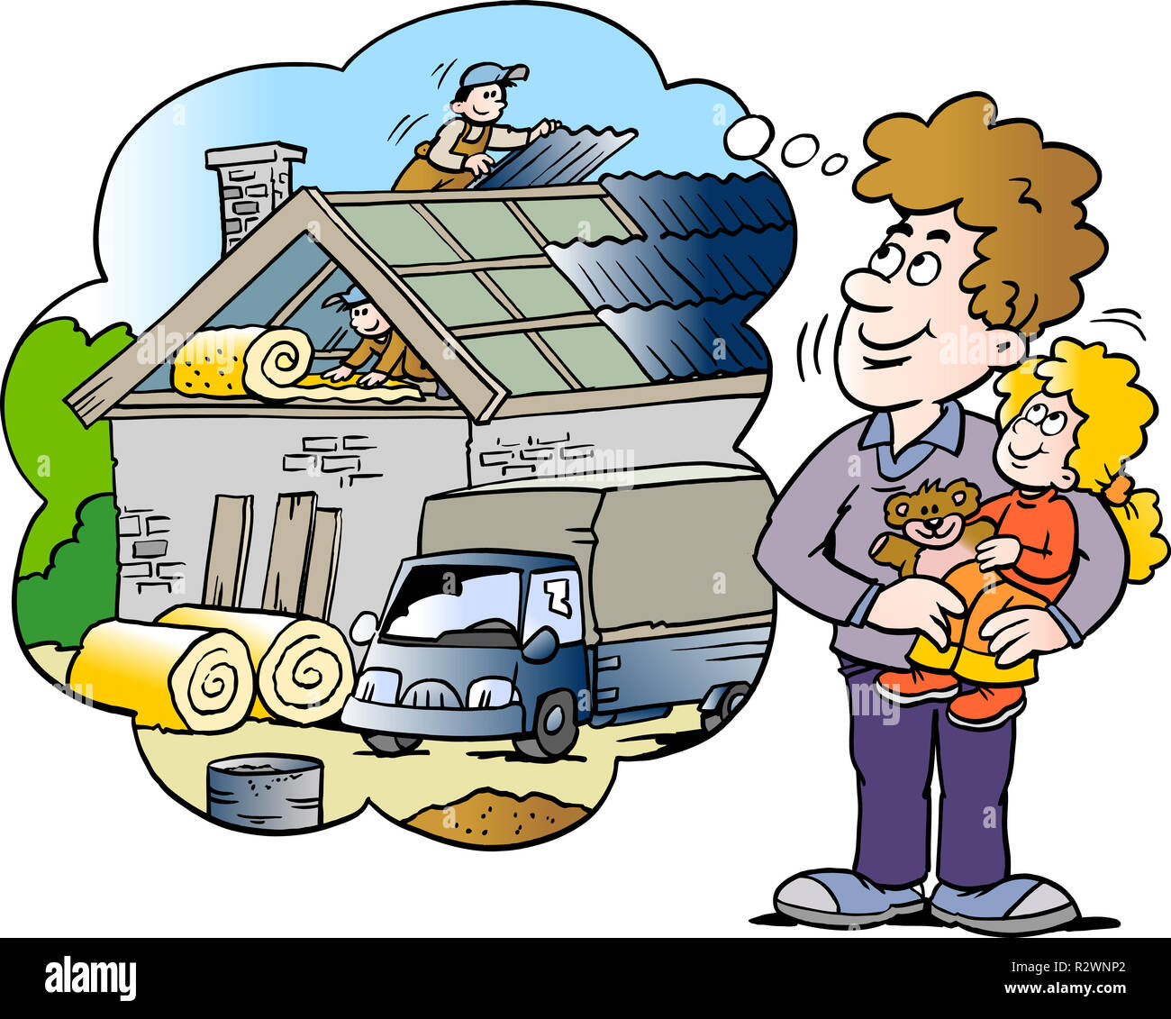 Cartoon Vector illustration of a family father looking at a new house ...