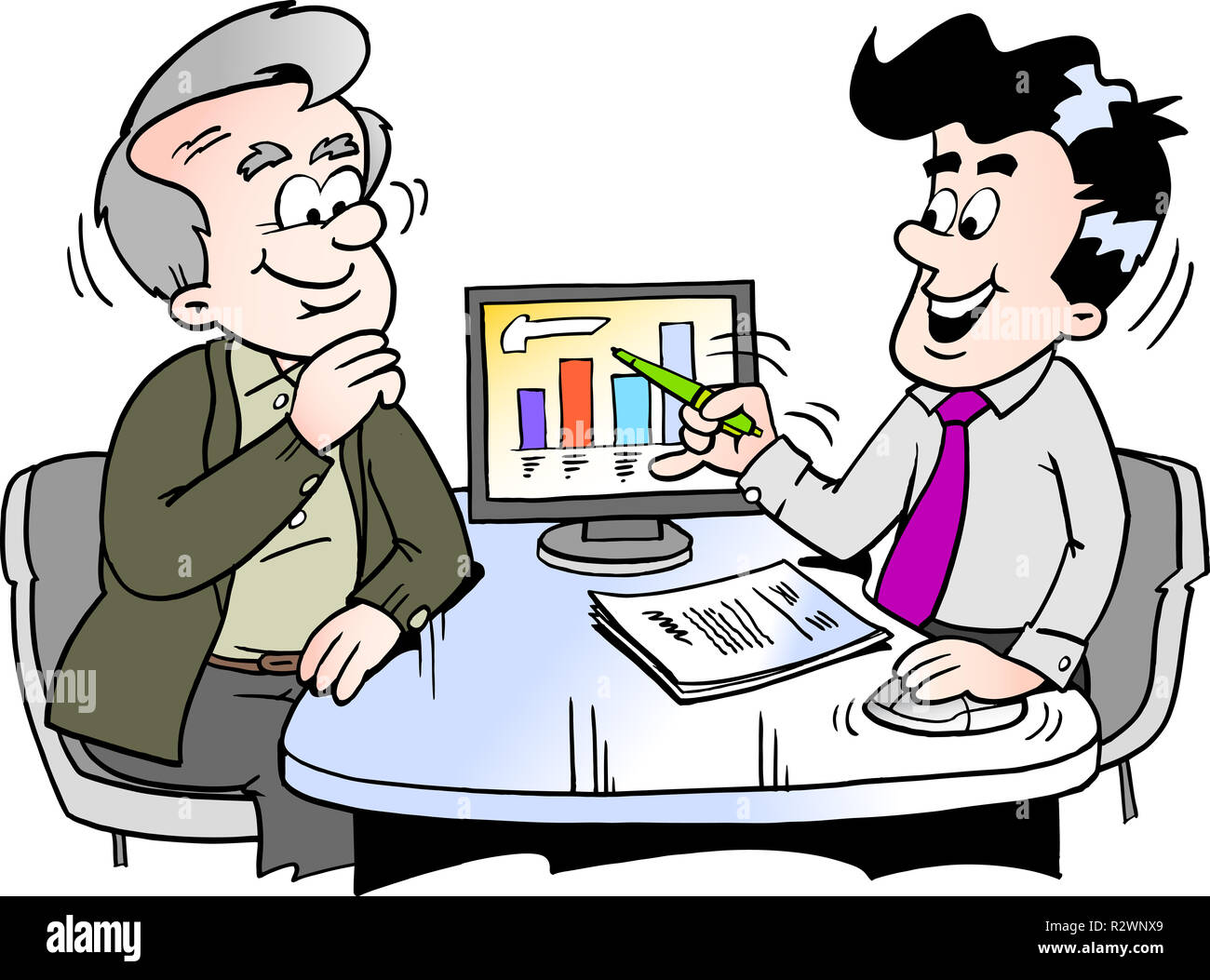 Cartoon Vector illustration of a older man looking at finance Stock ...