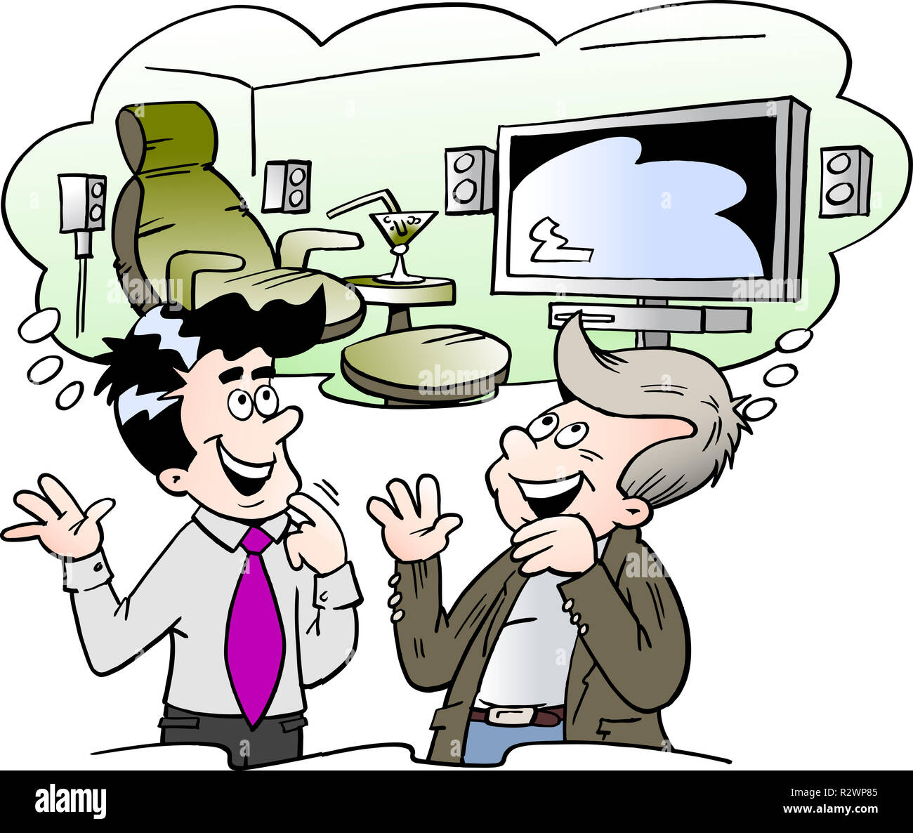 Cartoon Vector illustration of by a family man and a salesman thinking ...