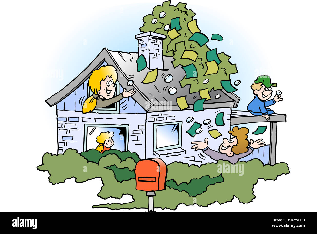 Cartoon Vector illustration of a happy family threre has borrowed money ...