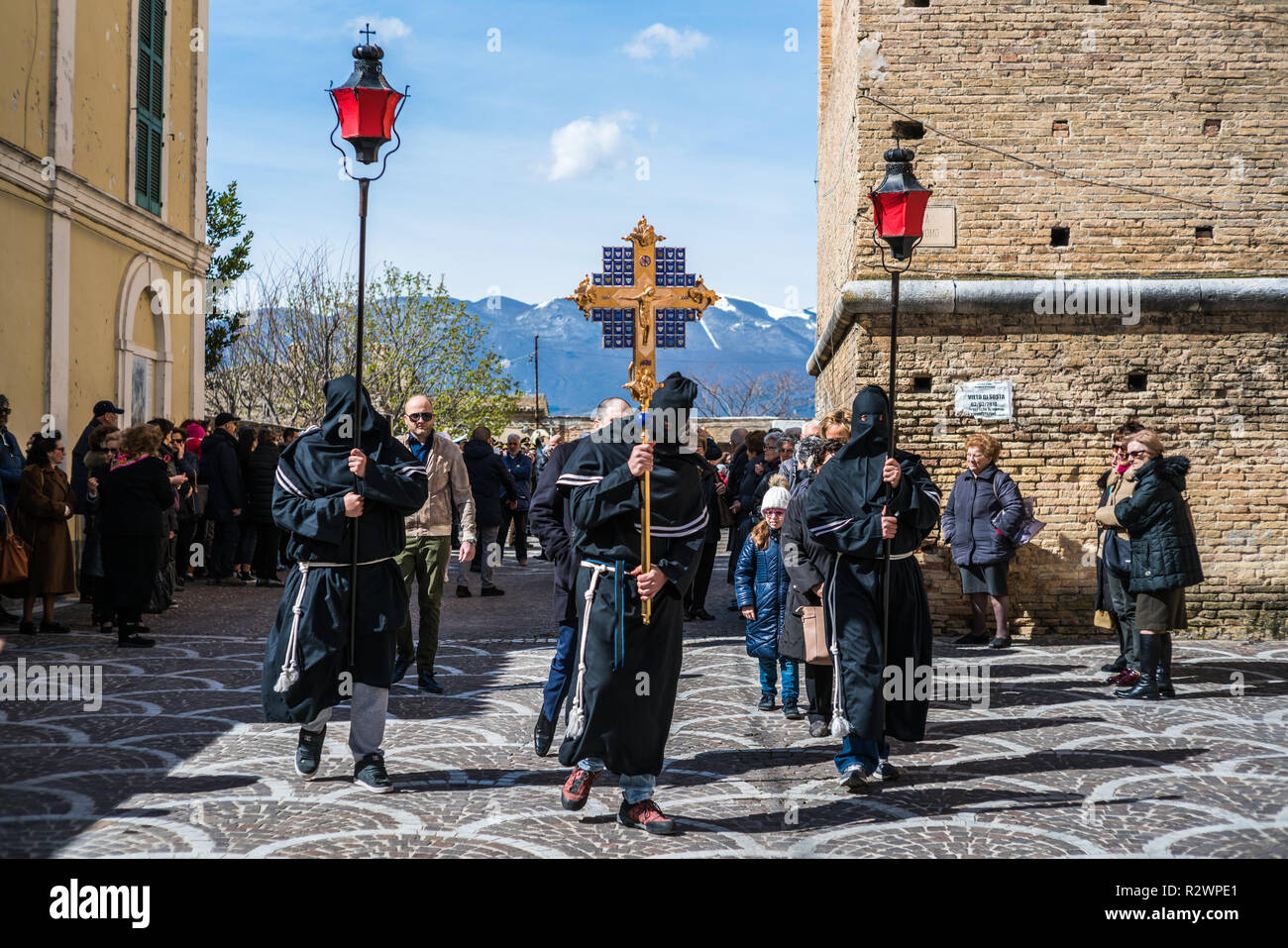 Easter processions in the street of the village Penne, Italy, Europe ...